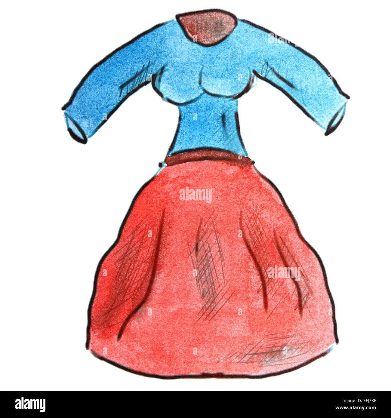 watercolor dress blue cartoon figure, isolated white background Stock ...