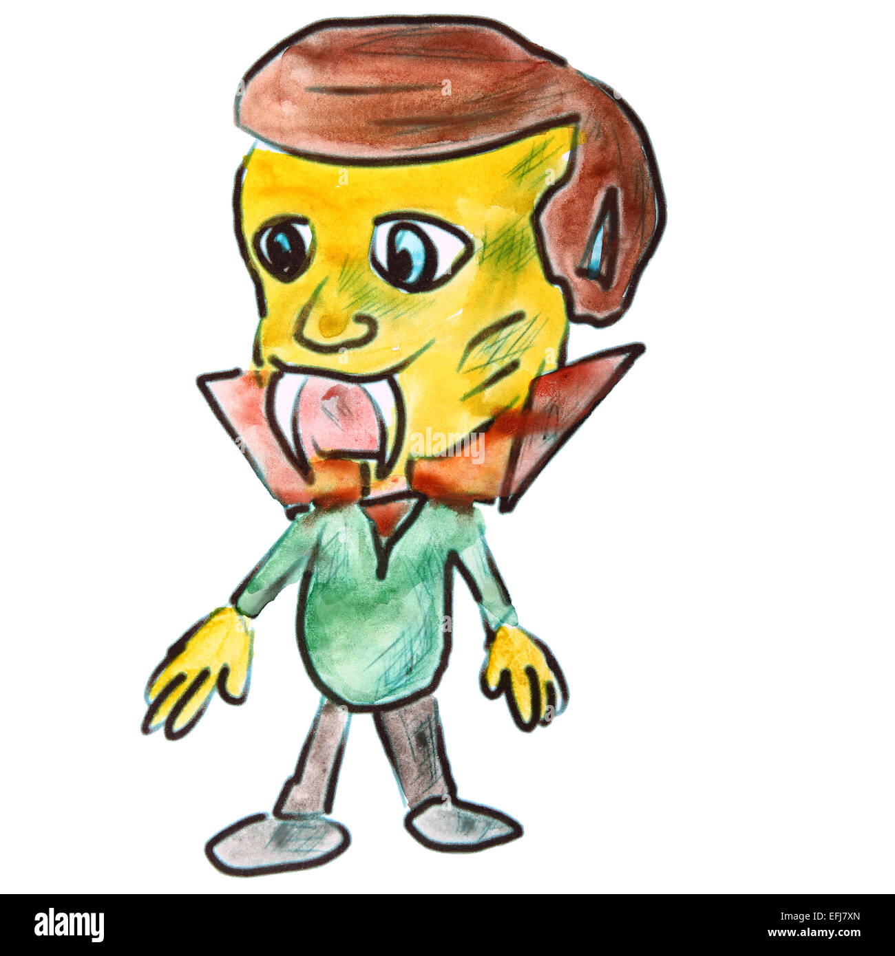 watercolor vampire brown cartoon drawing isolated white background ...