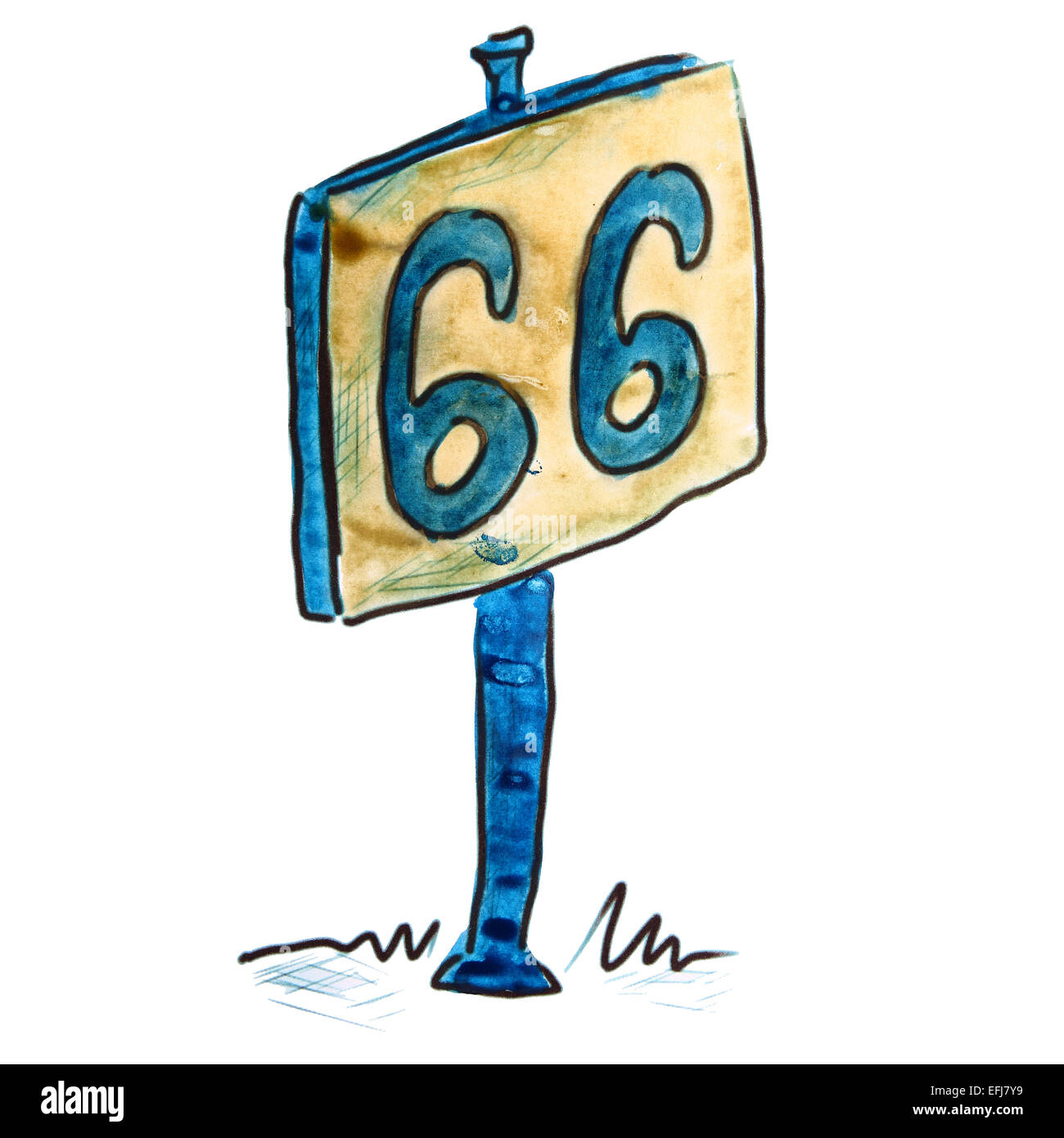 watercolor signpost blue cartoon figure, isolated white background ...