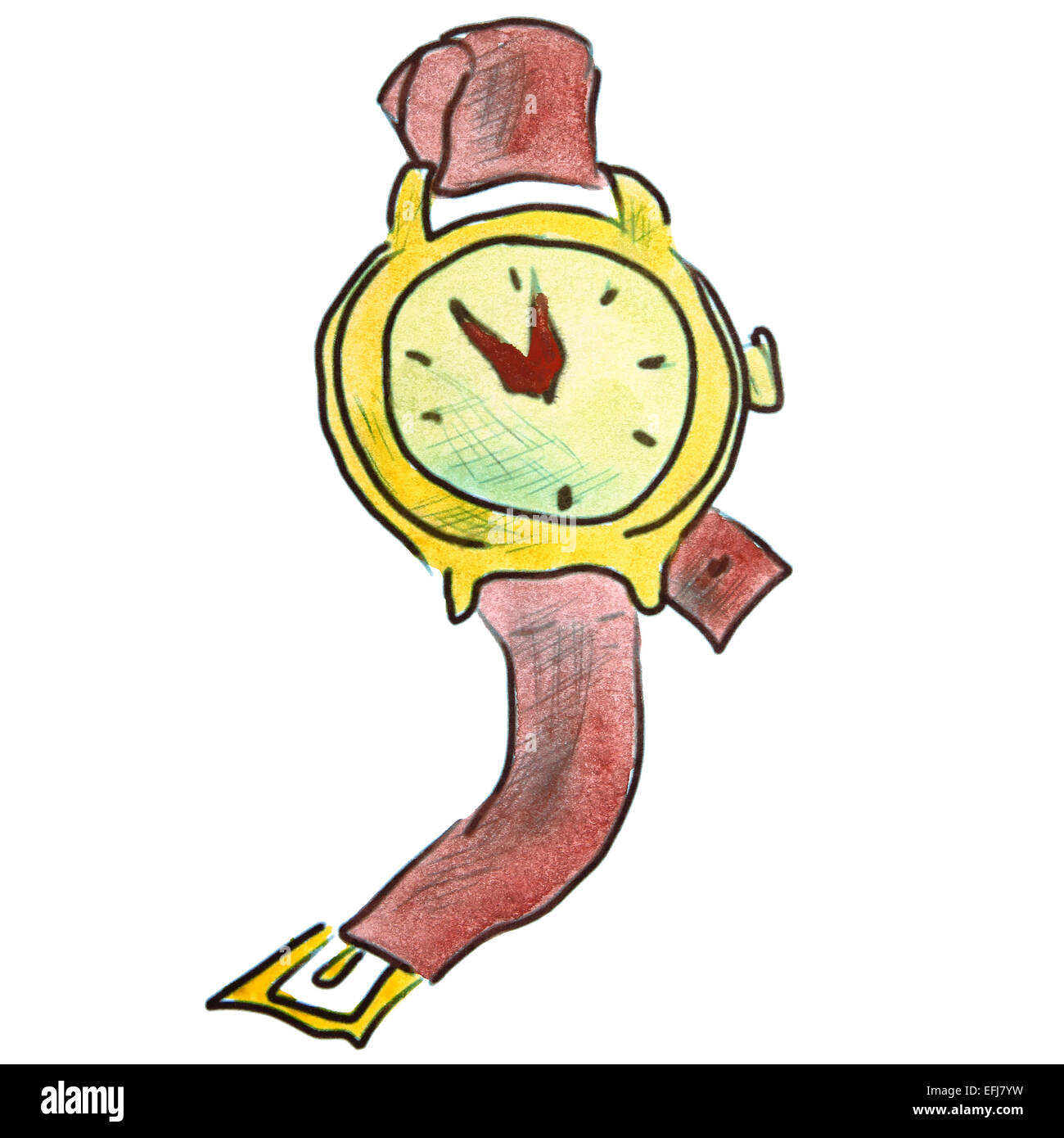 watercolor wristwatch red cartoon figure, isolated white background ...