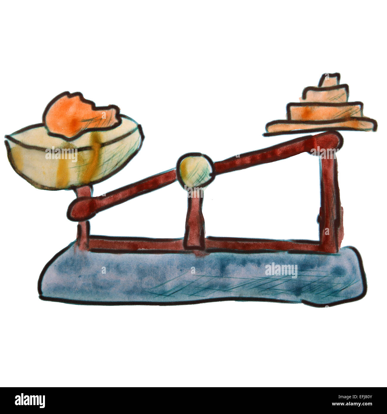 Scales watercolor blue cartoon figure, isolated white background Stock ...