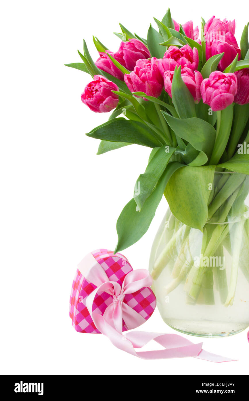 bouquet of multicolored tulip flowers in white pot Stock Photo - Alamy