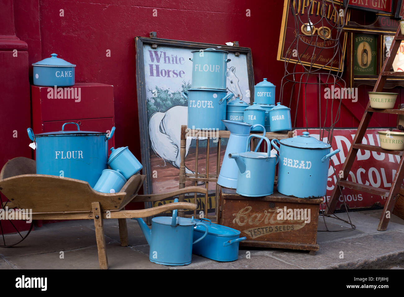 Portobello market traditional English goods for sale Stock Photo - Alamy