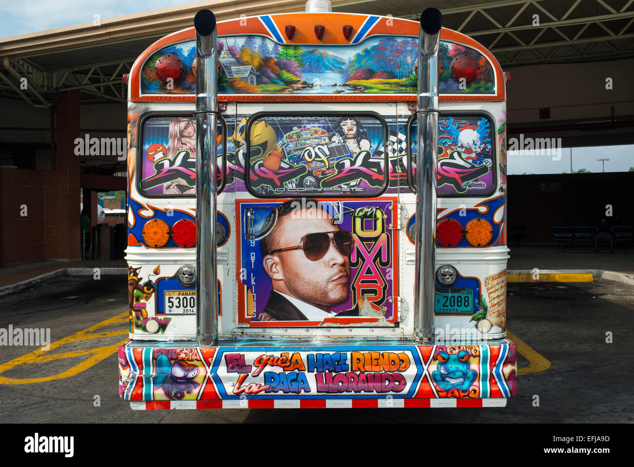 Decorating a BUS RED DEVIL DIABLO ROJO PAINTED BUS PANAMA CITY REPUBLIC ...