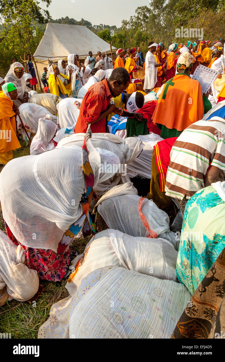 Devout Christians Pray Outside A Church During The Annual Timkat ...