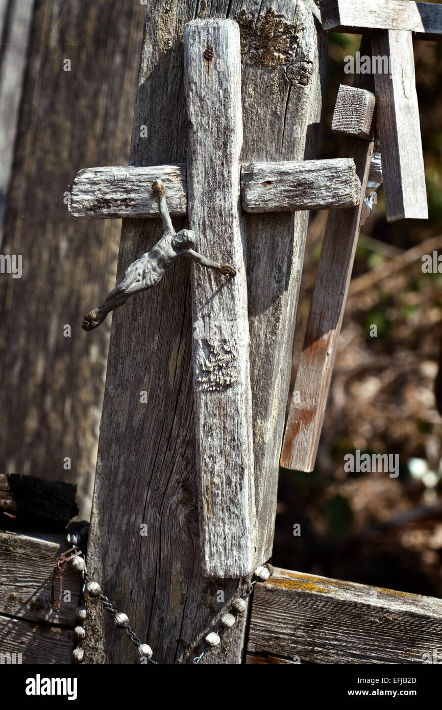 Close up shot of crosses in the Hill of Crosses a famous site of ...