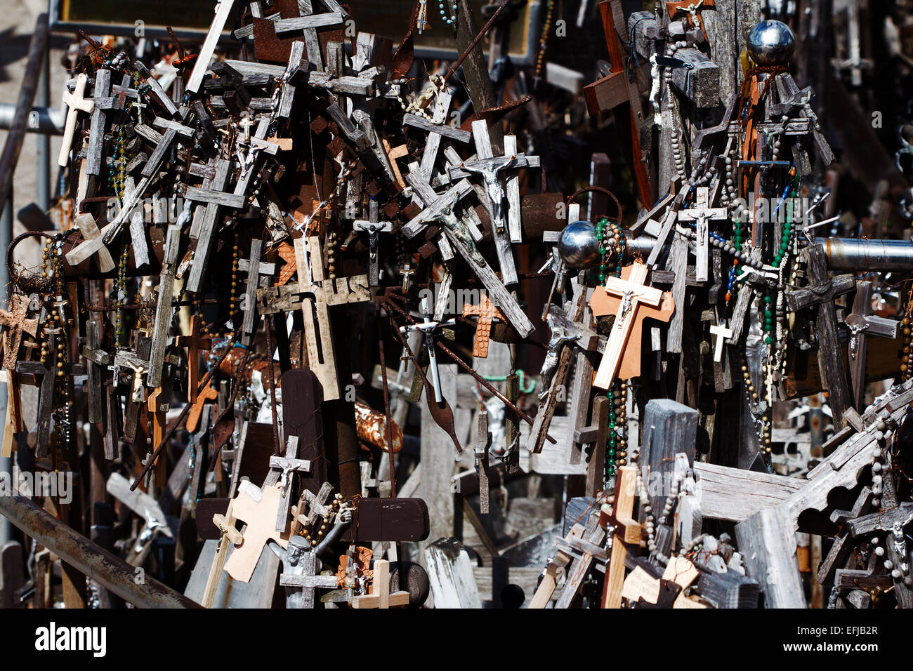 Close up shot of crosses in the Hill of Crosses a famous site of ...