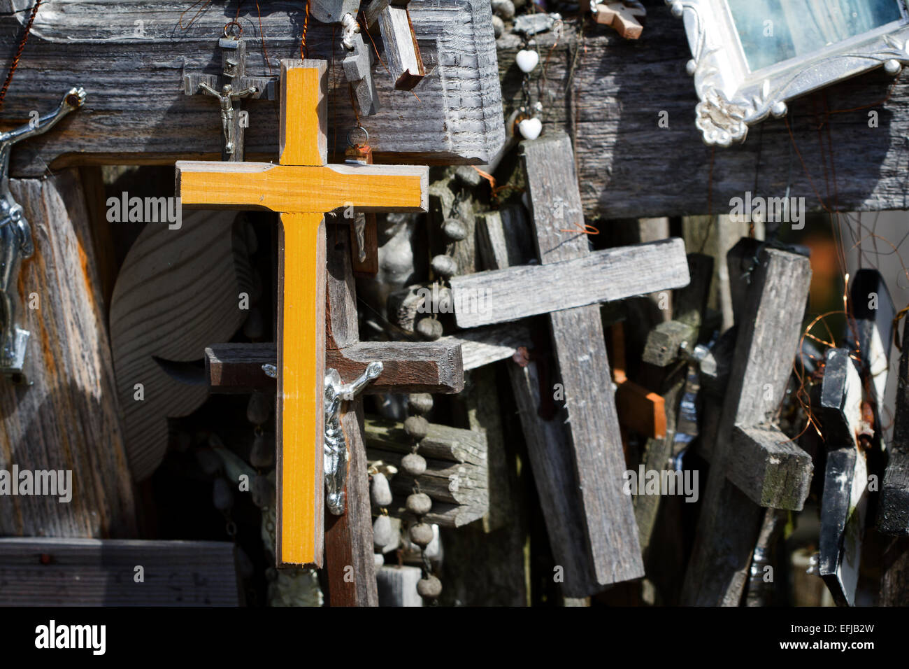 Close up shot of crosses in the Hill of Crosses a famous site of ...