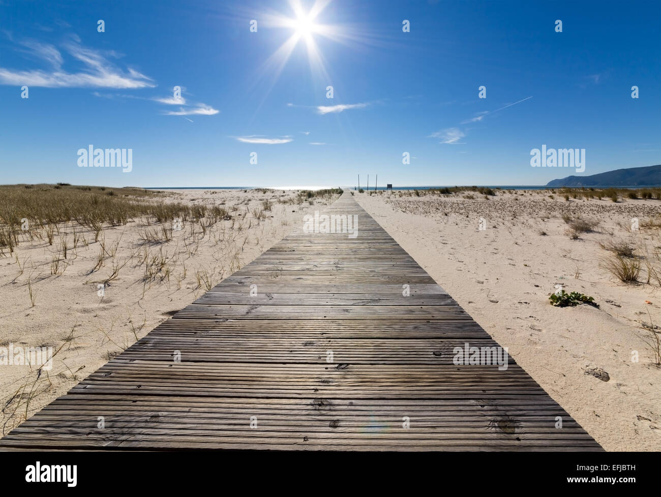 Wooden Walkway Leading to the Beach over Sand Dunes, sunny day Stock ...