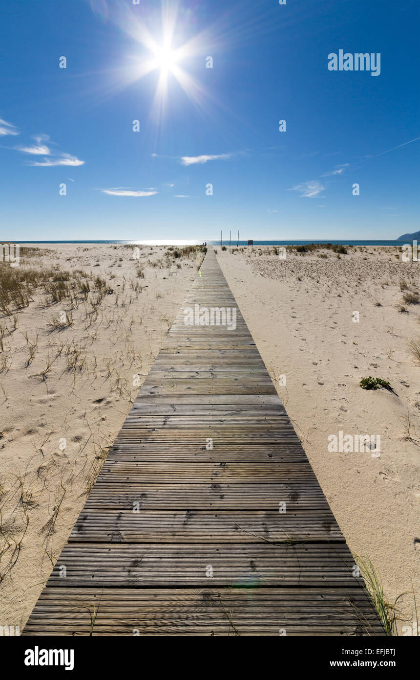 Wooden Walkway Leading to the Beach over Sand Dunes, sunny day Stock ...