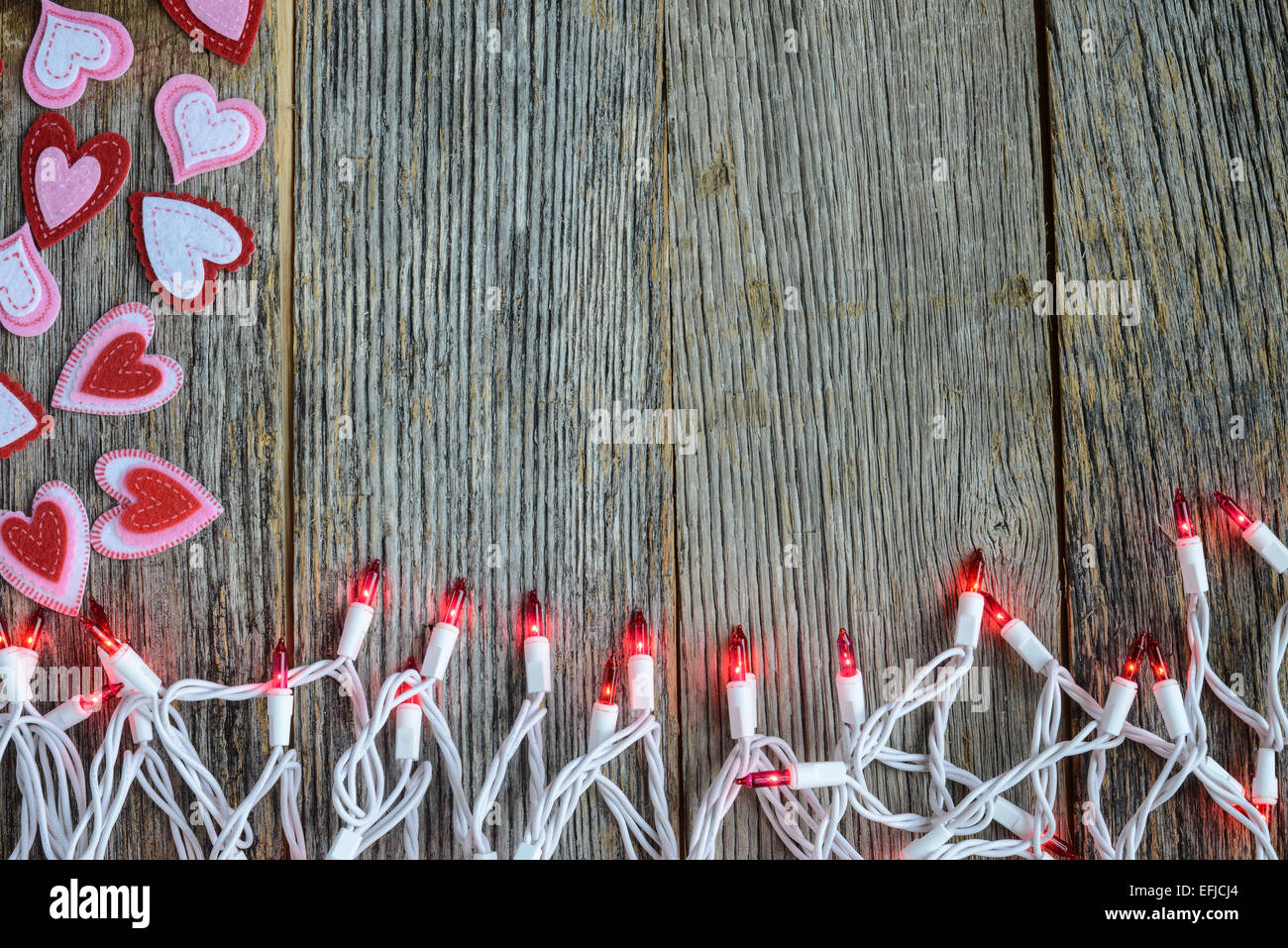 Valentine's Day Top Down Background with Hearts and Lights Stock Photo ...
