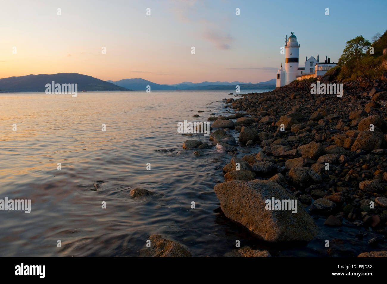 The cloch Lighthouse at sunset. Cloch or Cloch Point (Scottish Gaelic ...