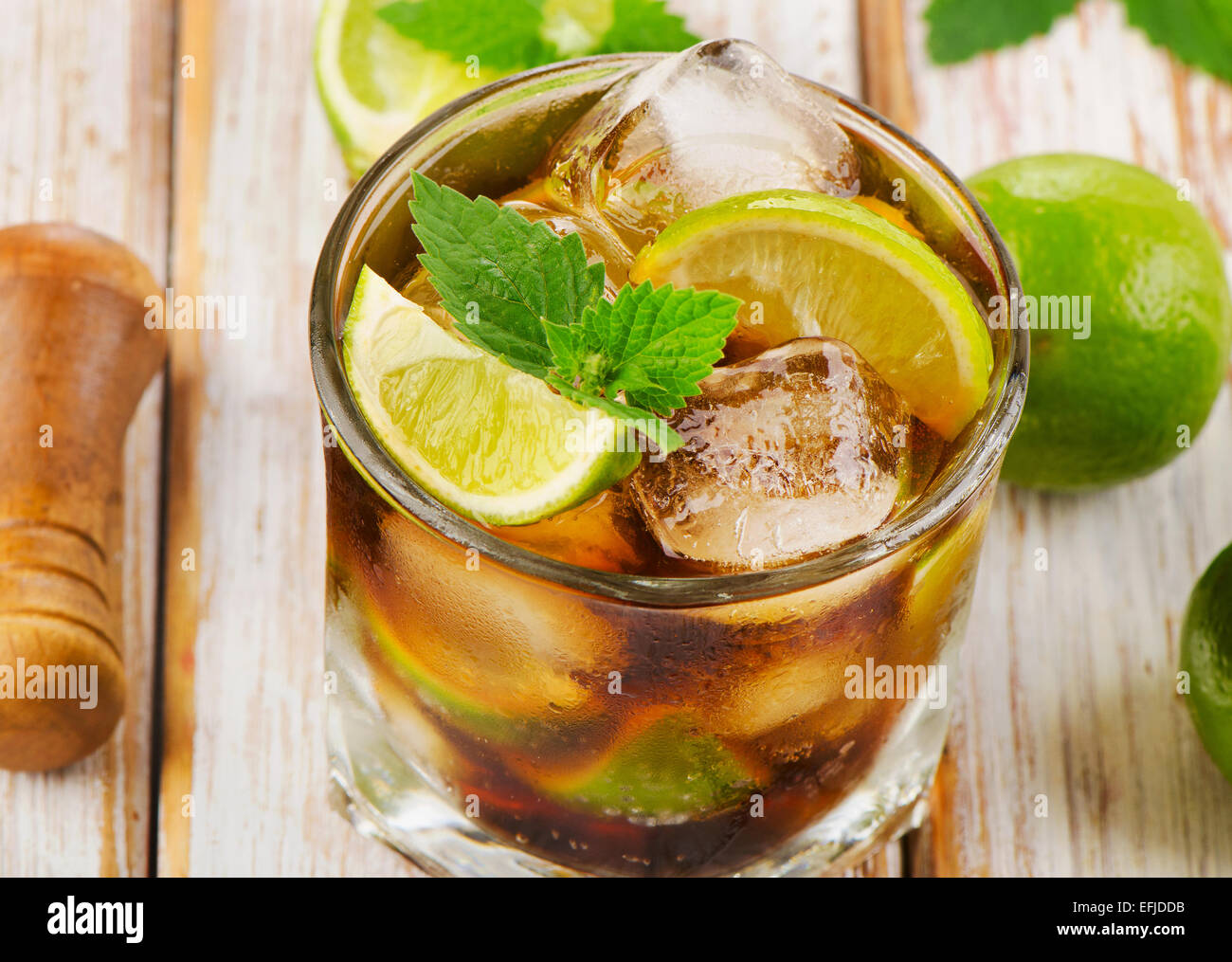 Glass of cocktail with rum, lime, mint . Selective focus Stock Photo ...