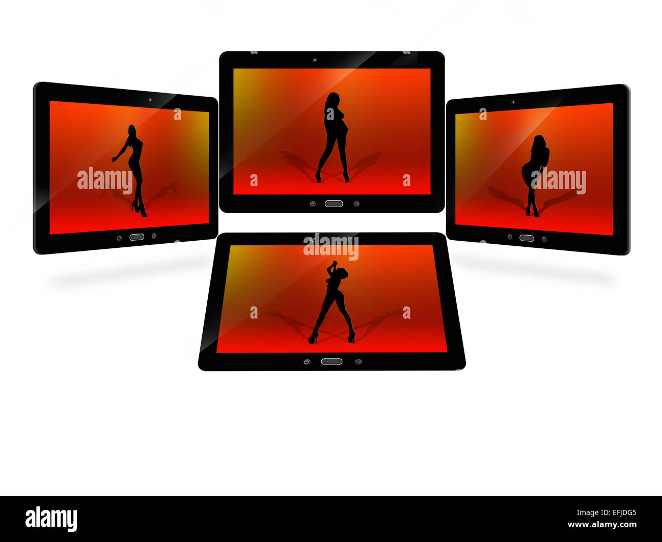 illustration of tablets with red image of dancing woman isolated on ...