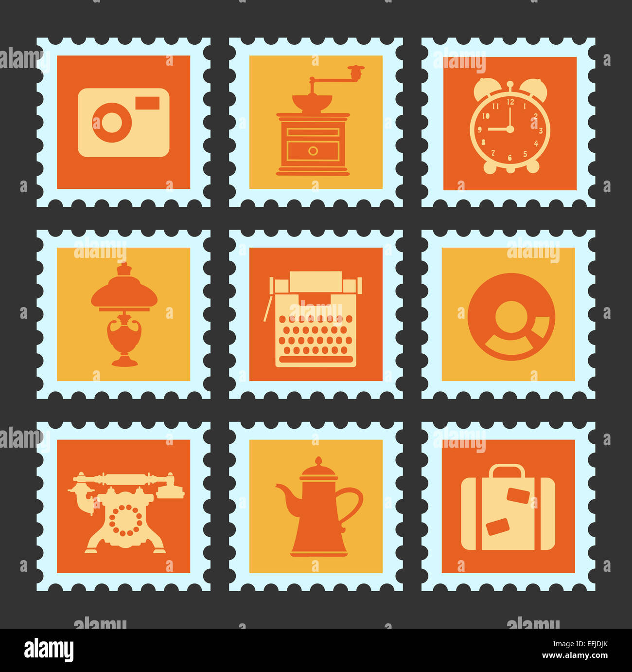 household items on postage stamps for design and creativity Stock Photo ...