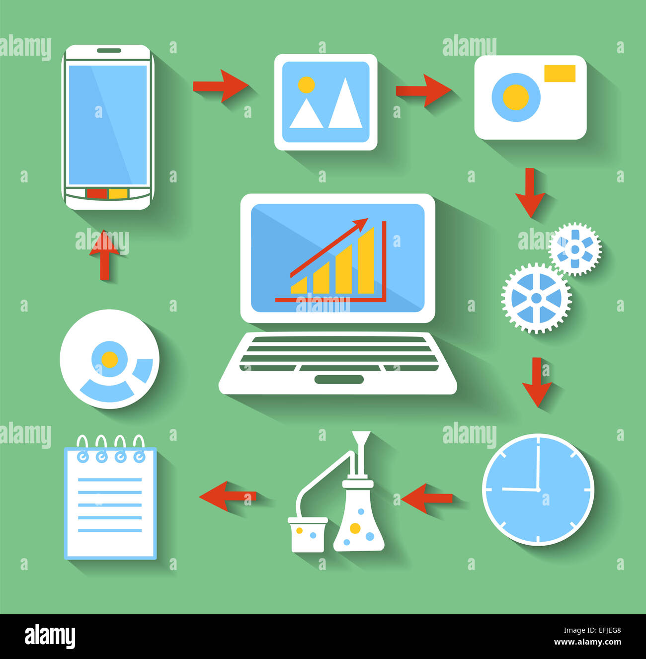 Set of vector icons with a computer and instruments and appliances ...