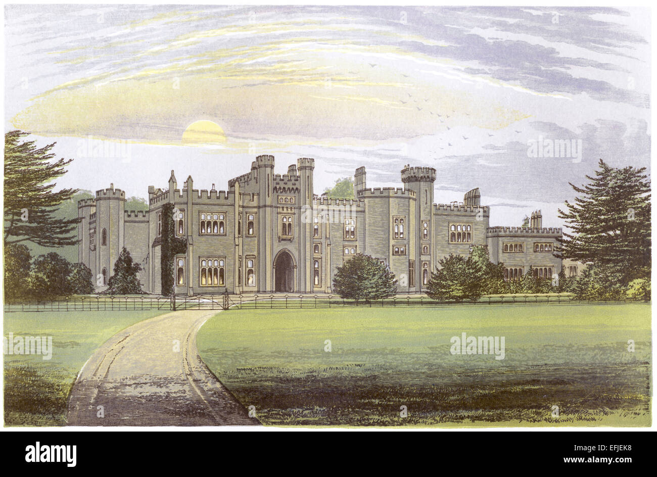 A coloured illustration of Garnstone Castle, Weobley, Herefordshire ...