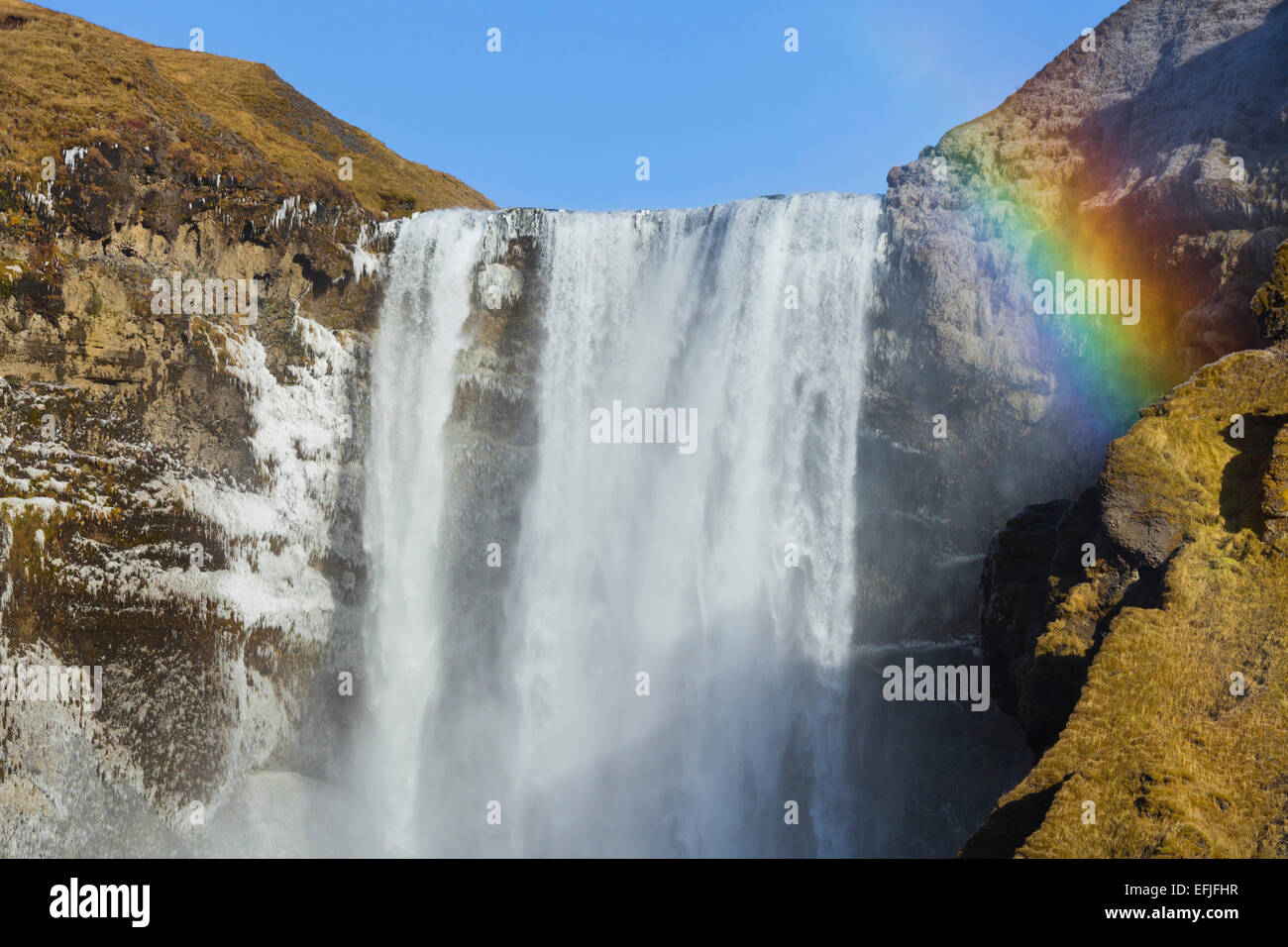 Skogafoss waterfall with rainbow, Skogar, East Iceland, Iceland Stock ...