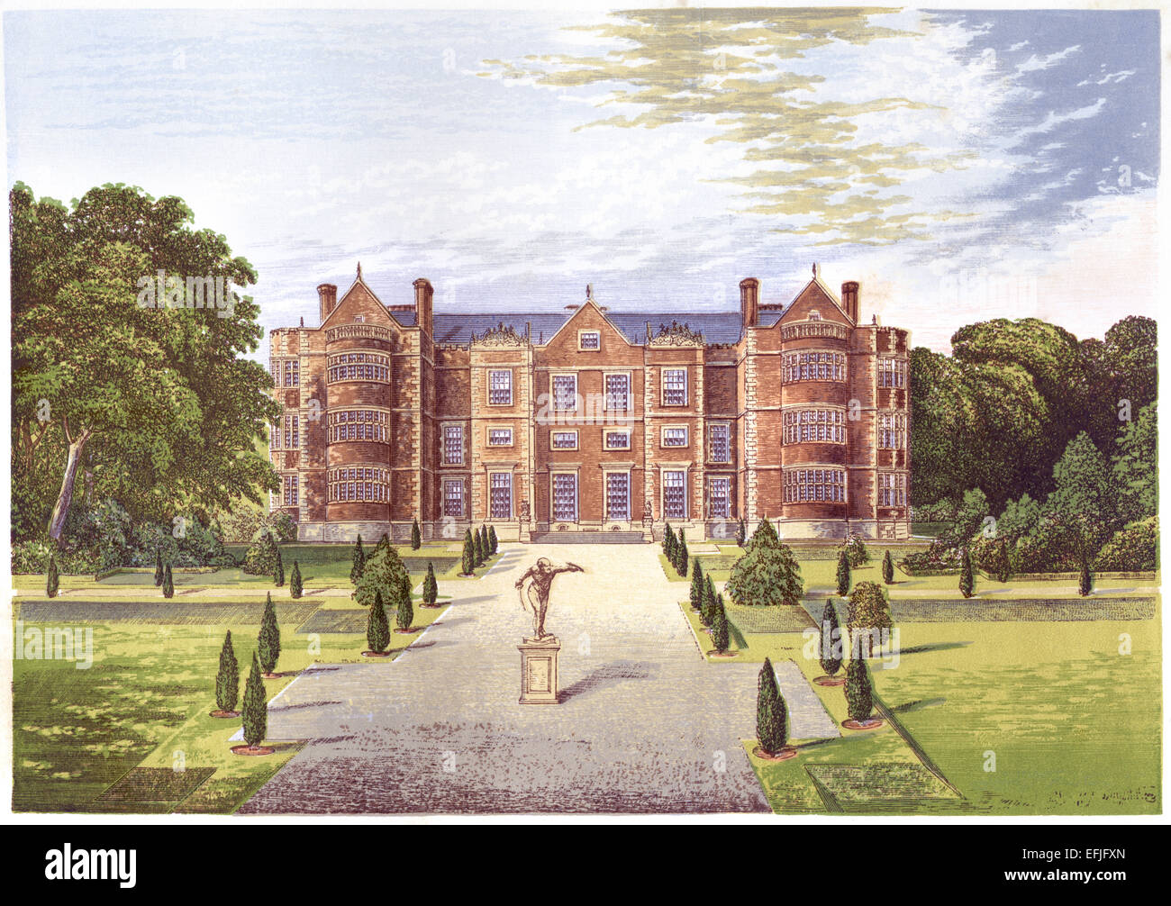 A coloured illustration of Burton Agnes Hall, Yorkshire scanned at high ...