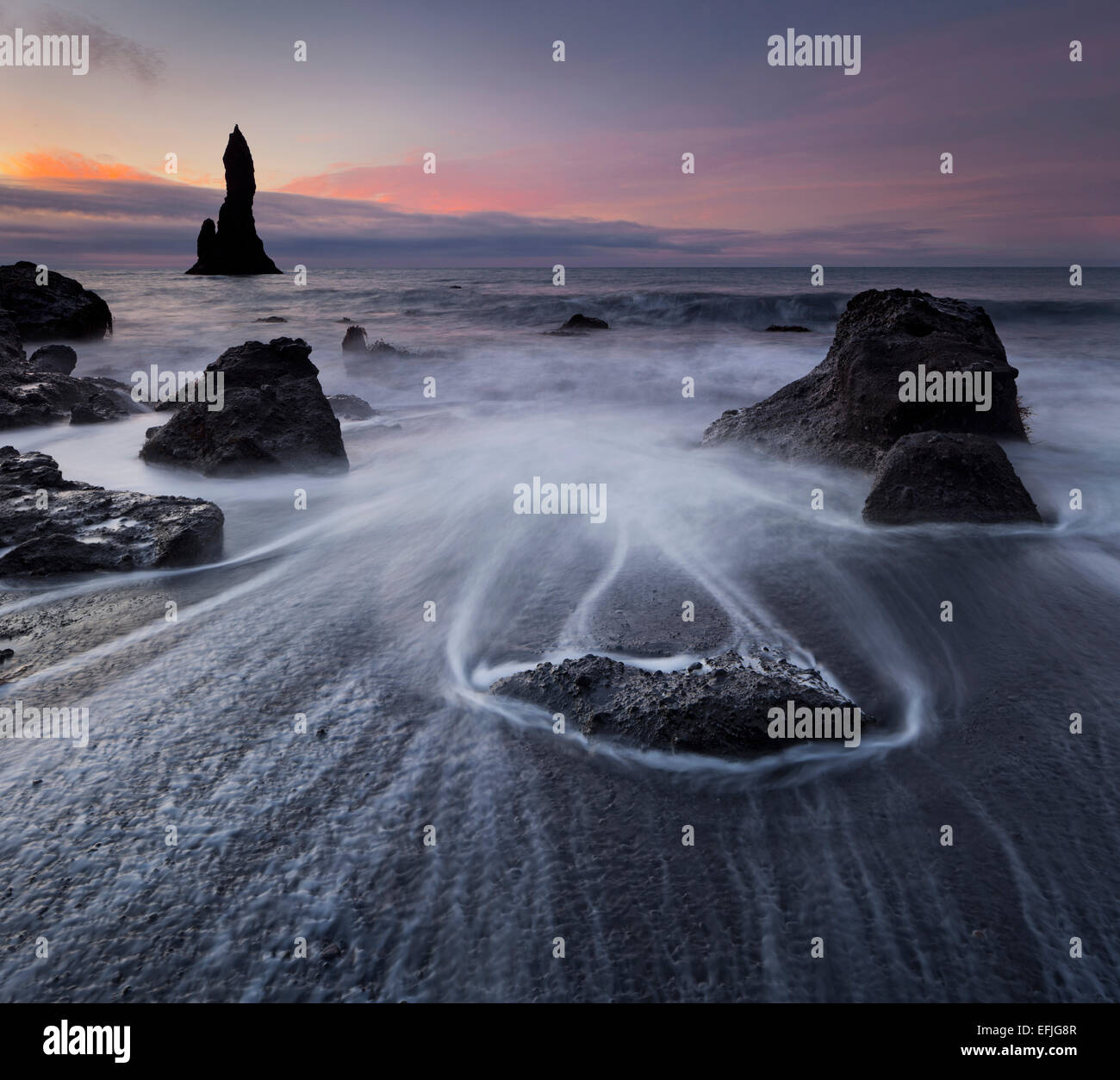 Basalt sea stacks, Reynisdrangar, Reynir, South Iceland, Iceland Stock ...