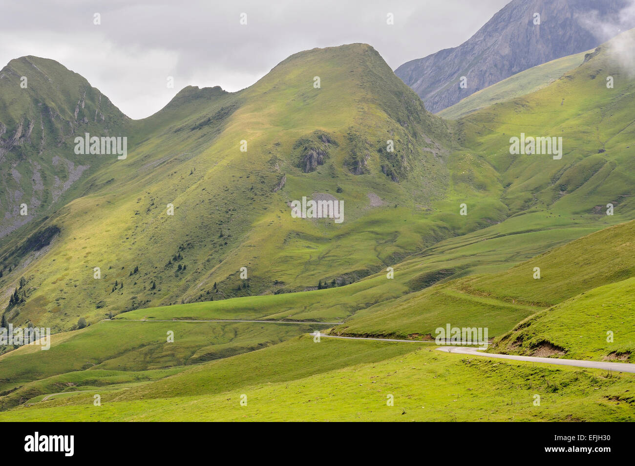 View from Col d'Aubisque (1709m) with a mountain road. Pyrenees (France ...