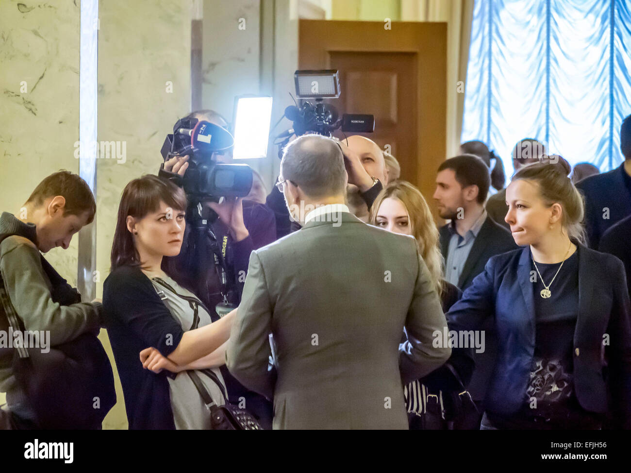 Kiev, Ukraine. 5th February, 2015. Deputy Sergei Vlasenko gives an ...