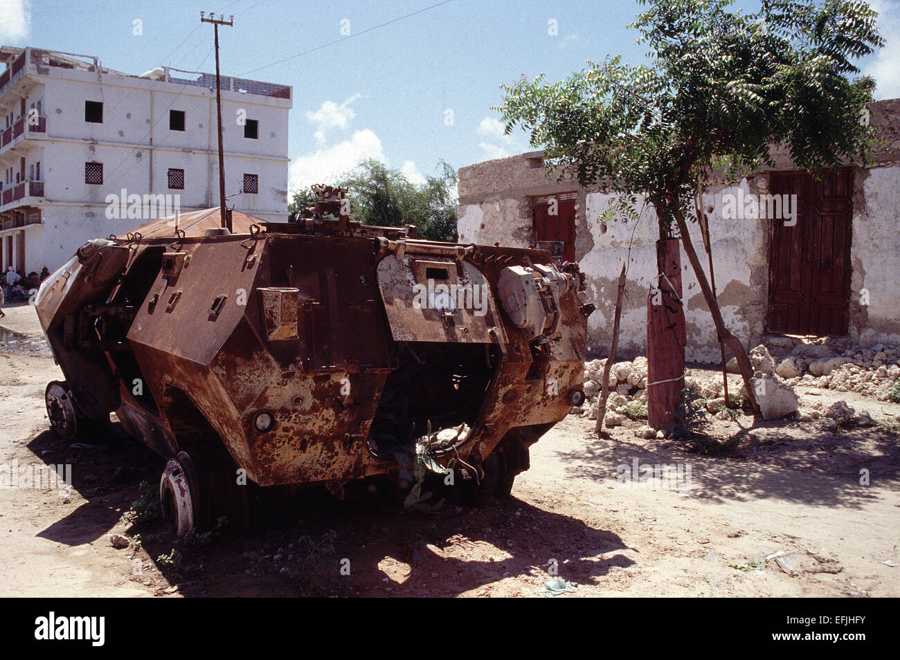 Destroyed United Nations armored vehicle in Mogadishu 1994 Stock Photo ...
