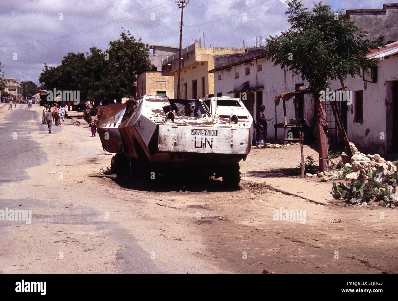 Destroyed United Nations vehicle in Mogadishu 1994 Stock Photo - Alamy
