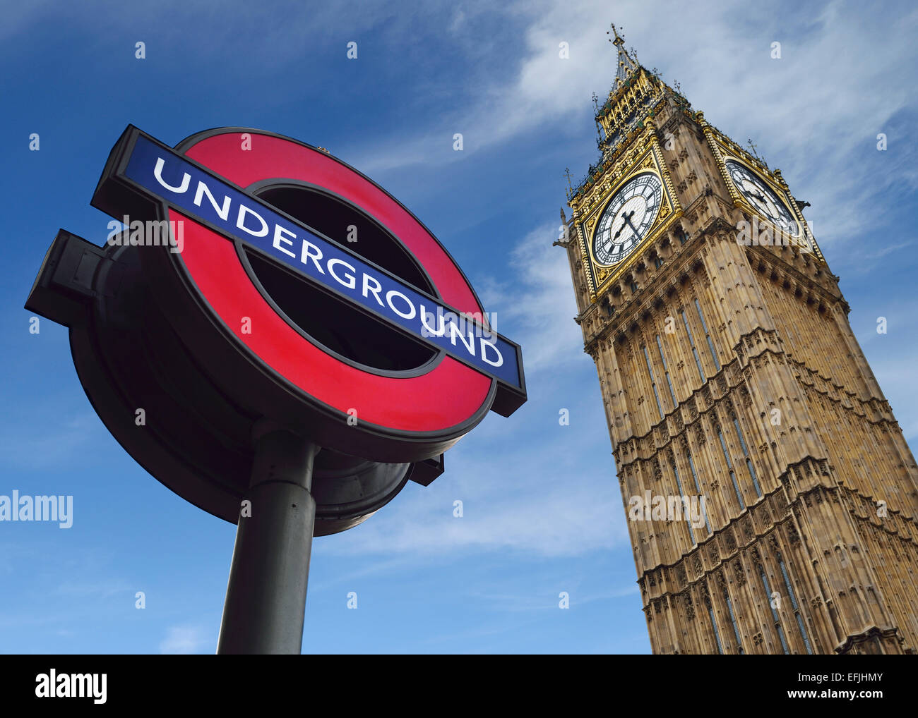 London, England. Underground Sign and Big Ben, Both Famous London Icons ...