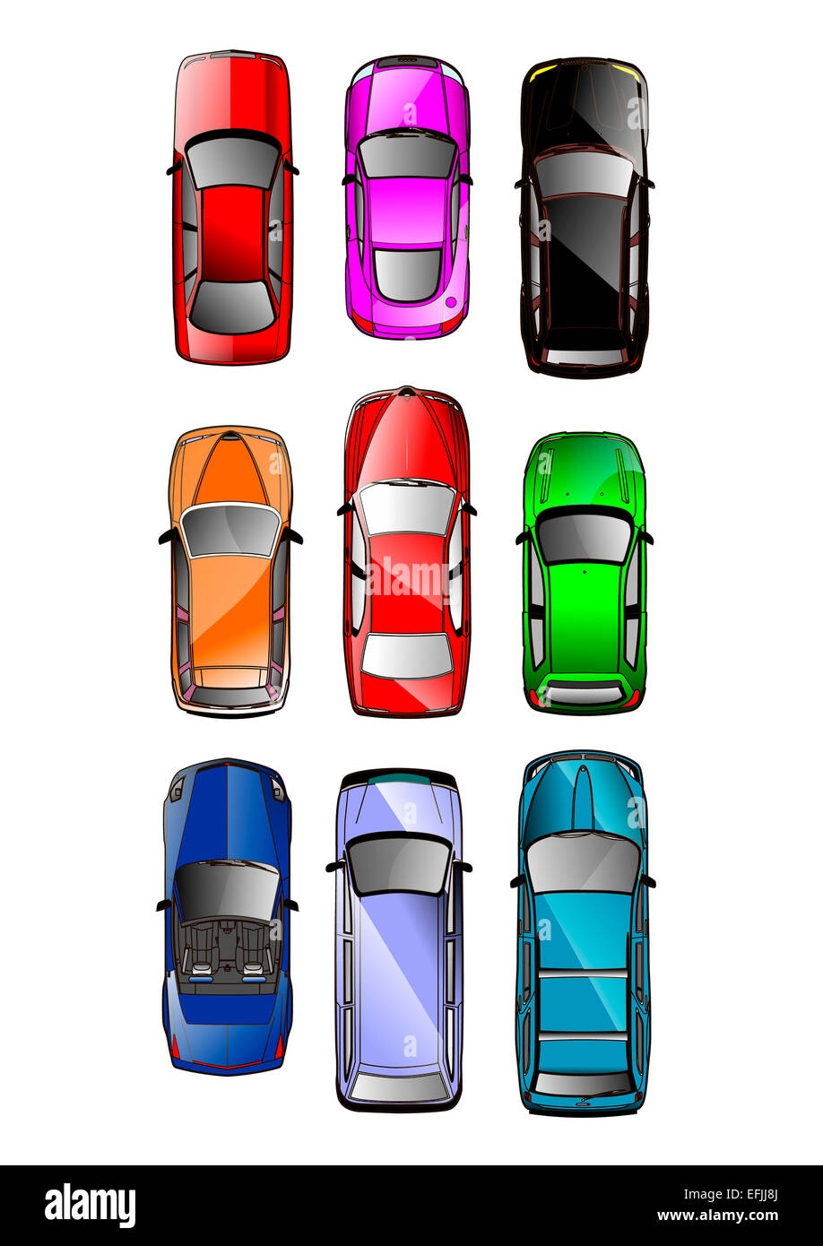 Set of Various Isolated Vector Cars, Top View Position Stock Photo - Alamy