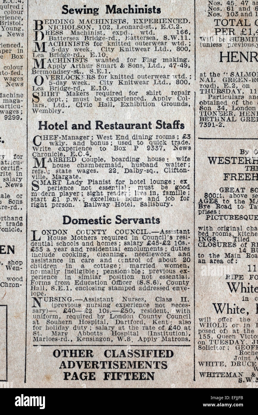 Vintage newspaper job advert hi-res stock photography and images - Alamy