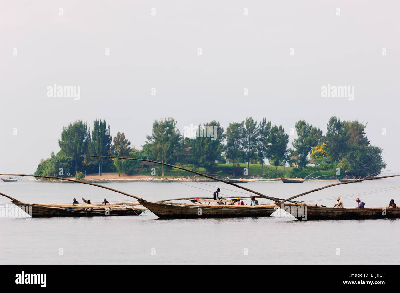 Traditional fishing boats on Lake Kivu near Gisenyi, Rwanda Stock Photo ...
