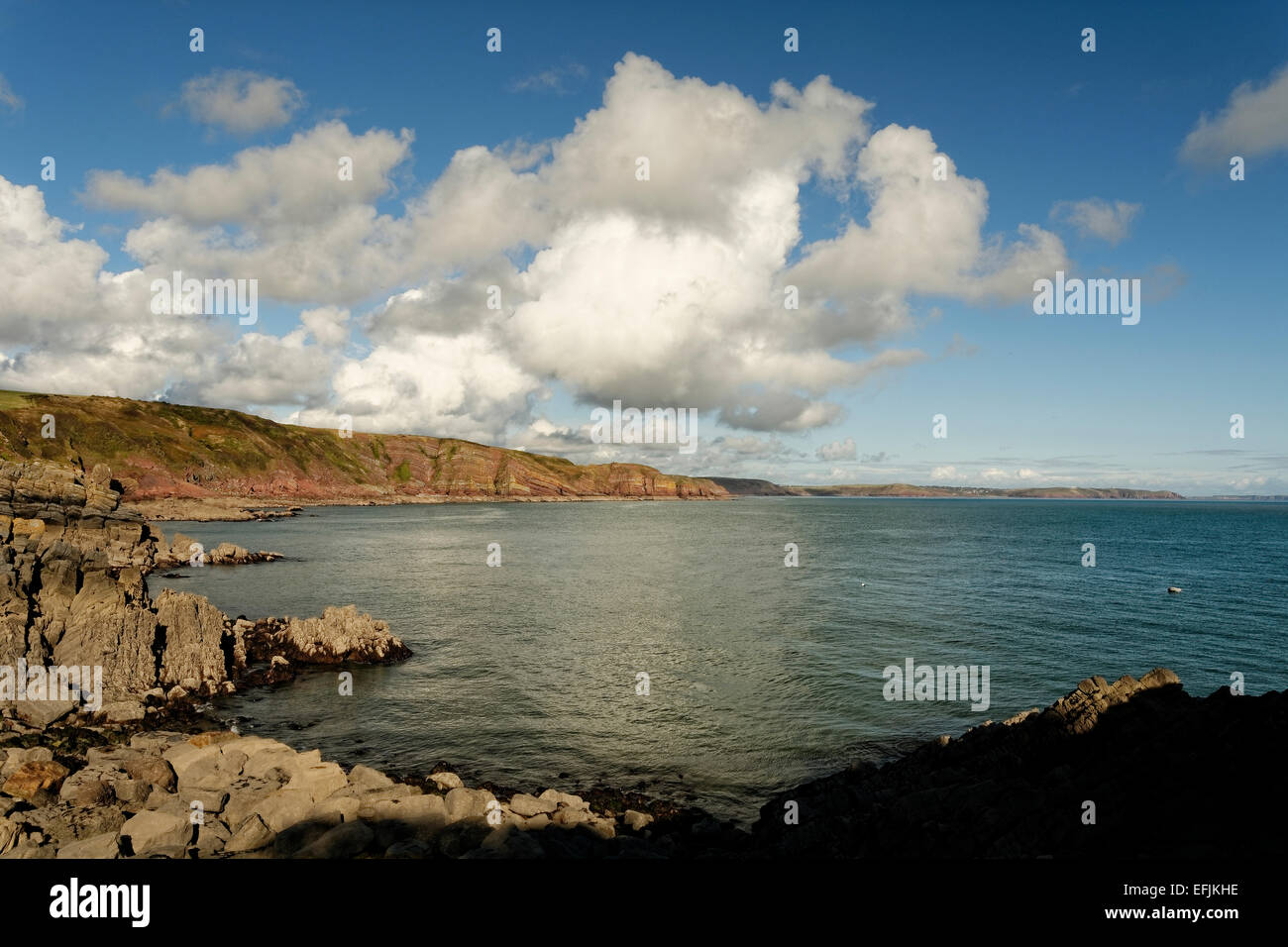 View from Stackpole Quay, Pembrokeshire, Wales showing rock strata on ...