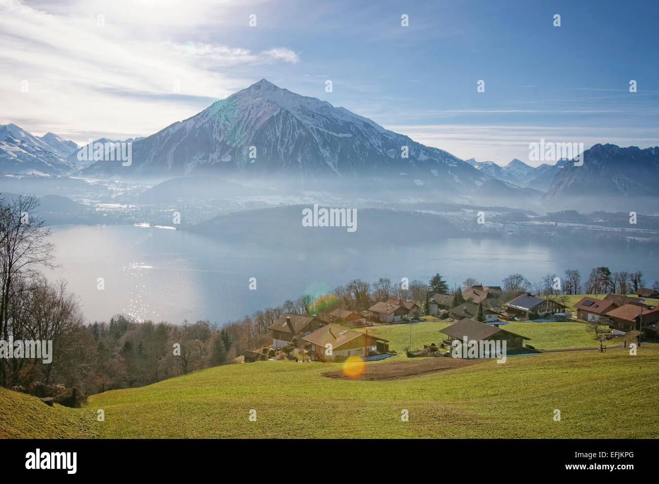 Swiss winter near the Thun lake Stock Photo - Alamy