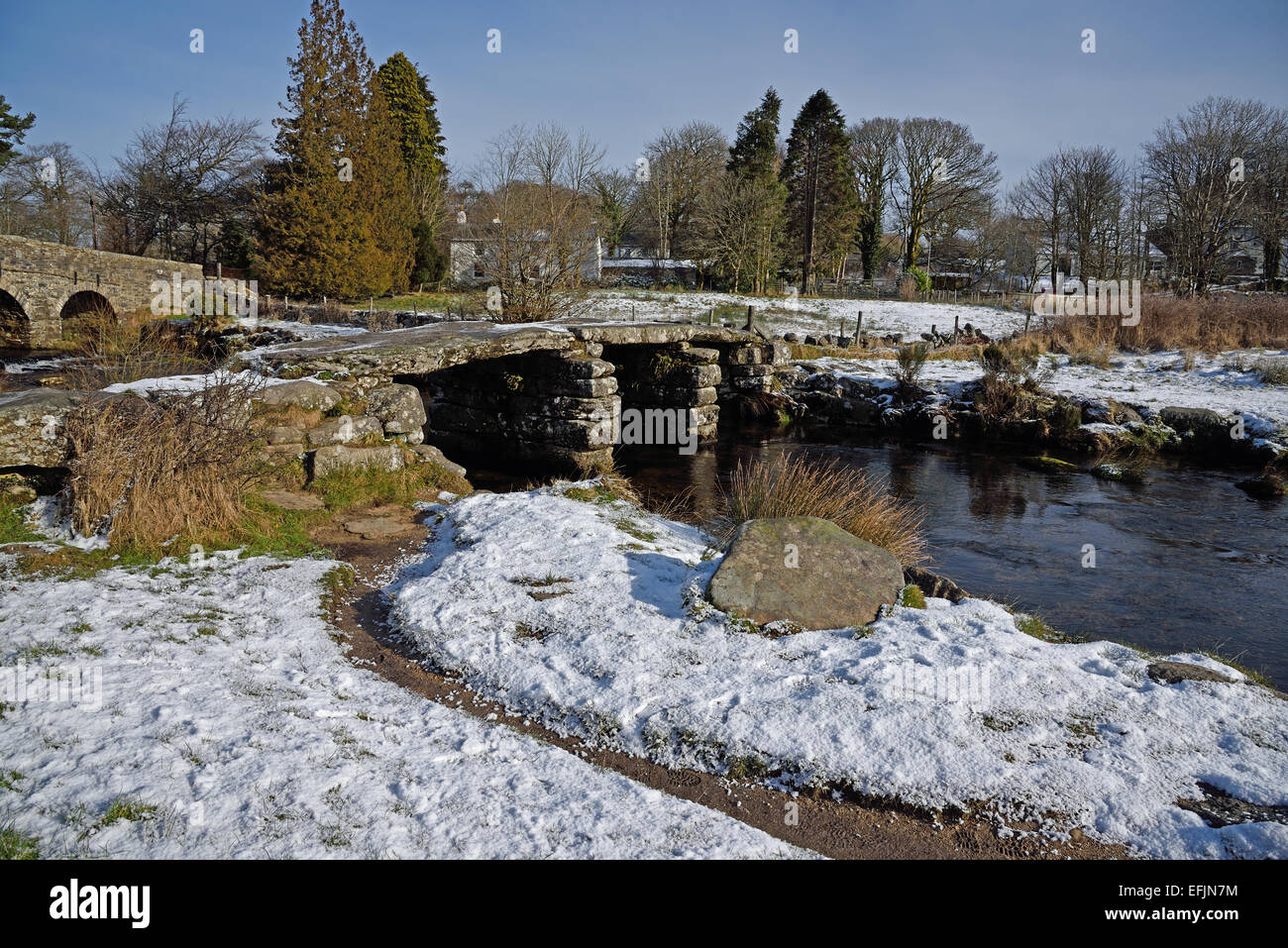 Ancient Clapper Bridge at Postbridge, Dartmoor National Park, Devon, UK ...