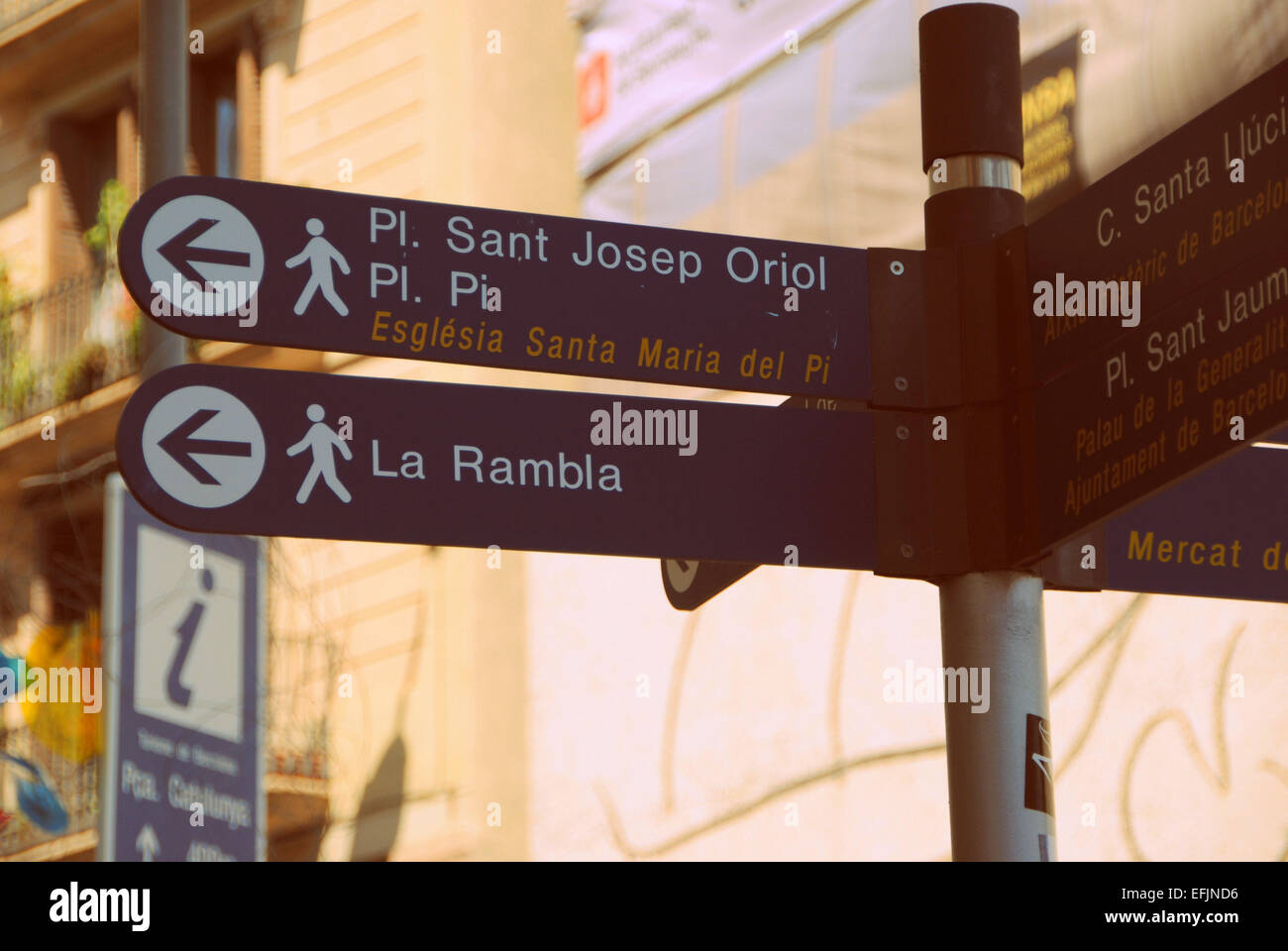 A closeup of a sign post for La Rambla in Barcelona, Spain Stock Photo ...