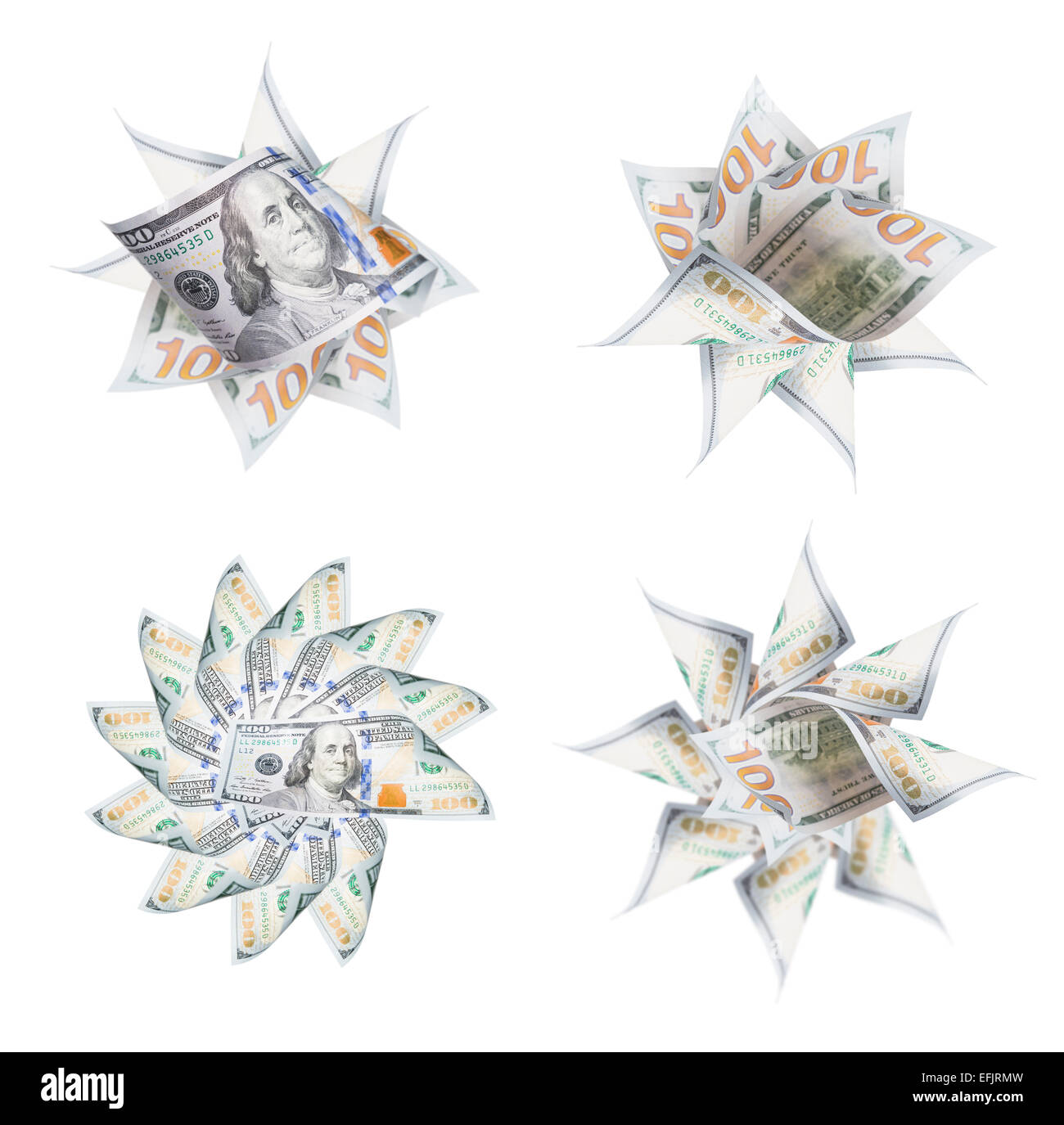 Set of Four One Hundred Dollar Bill Icon Graphic Made From Photographs ...