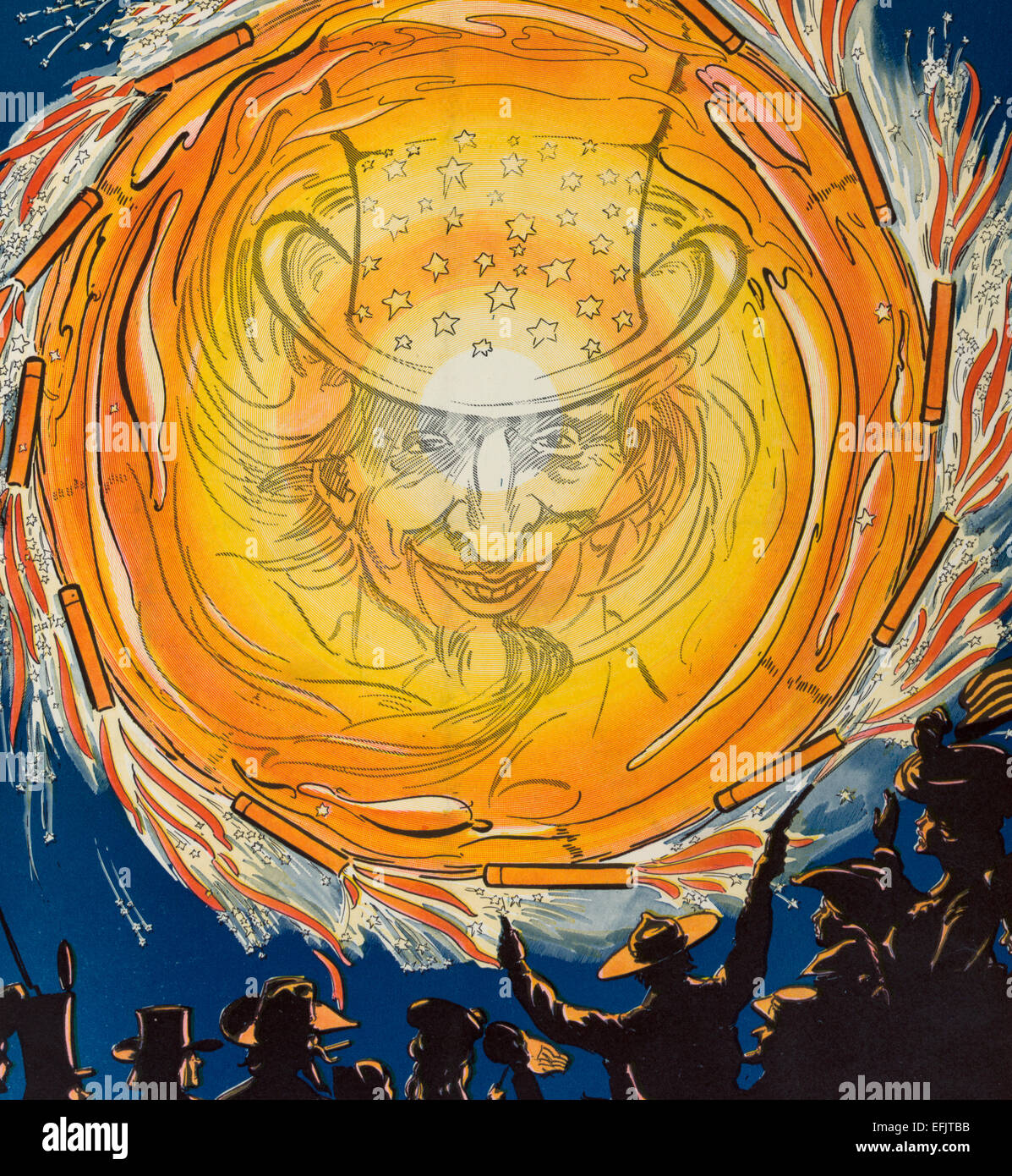 Fourth of July - Uncle Sam smiling in a circle of fireworks Stock Photo ...