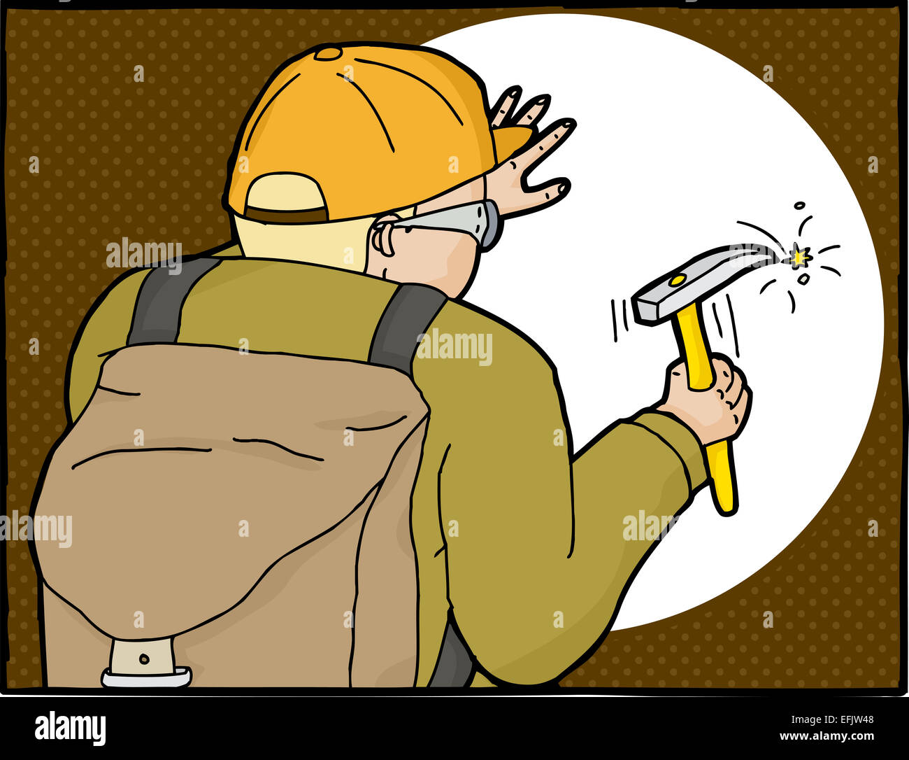 Illustration of blond geologist using rock pick in frame Stock Photo ...
