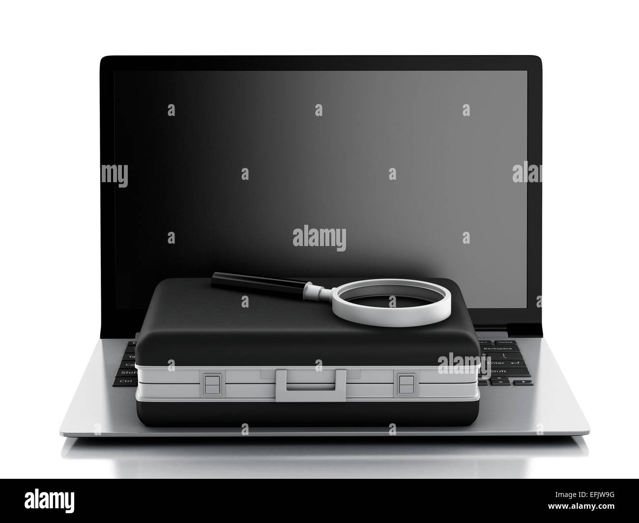 3d renderer image. Briefcase and laptop pc. Business office concept ...