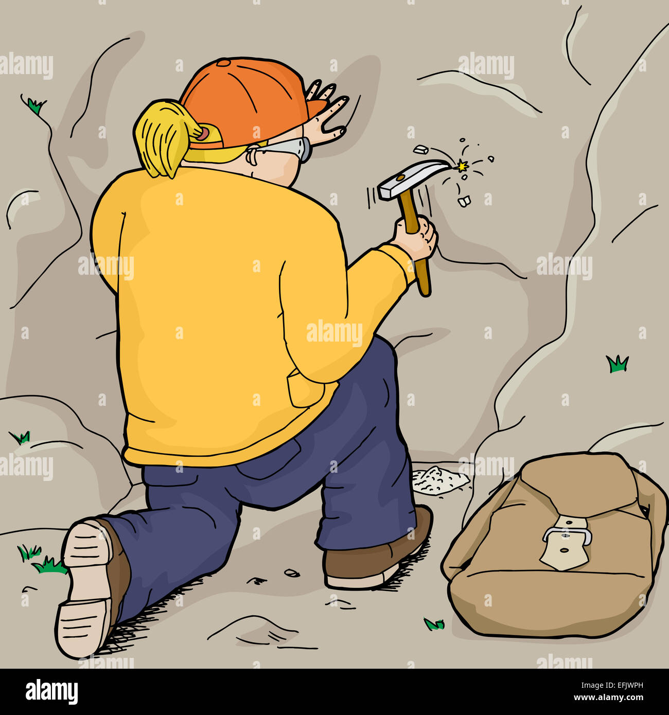 Rear view of Caucasian female geologist collecting samples Stock Photo ...