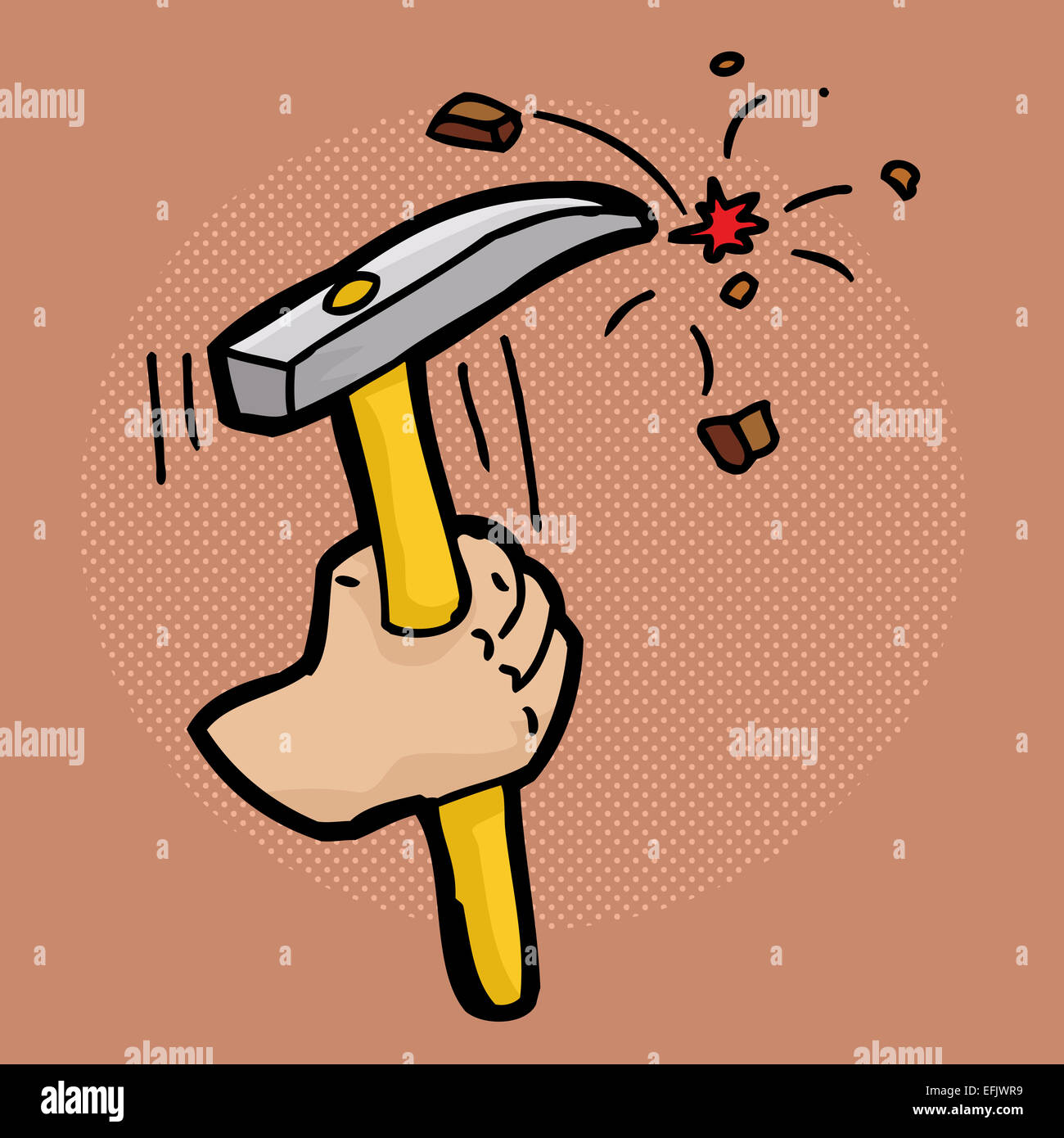 Close up cartoon of hand using a chisel Stock Photo - Alamy