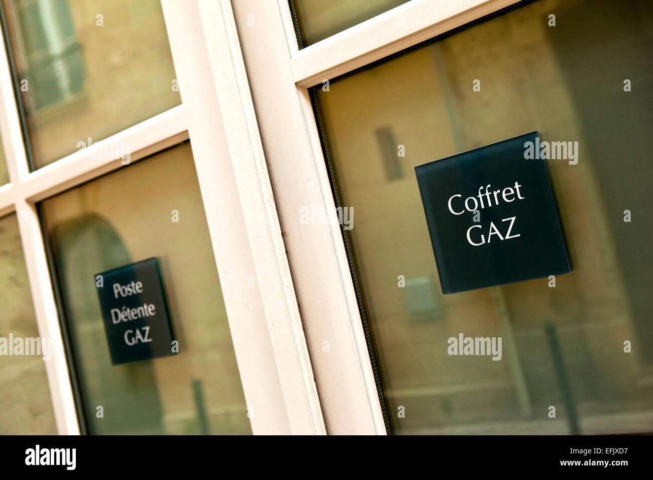 Gas Safety Labels on a window Stock Photo - Alamy