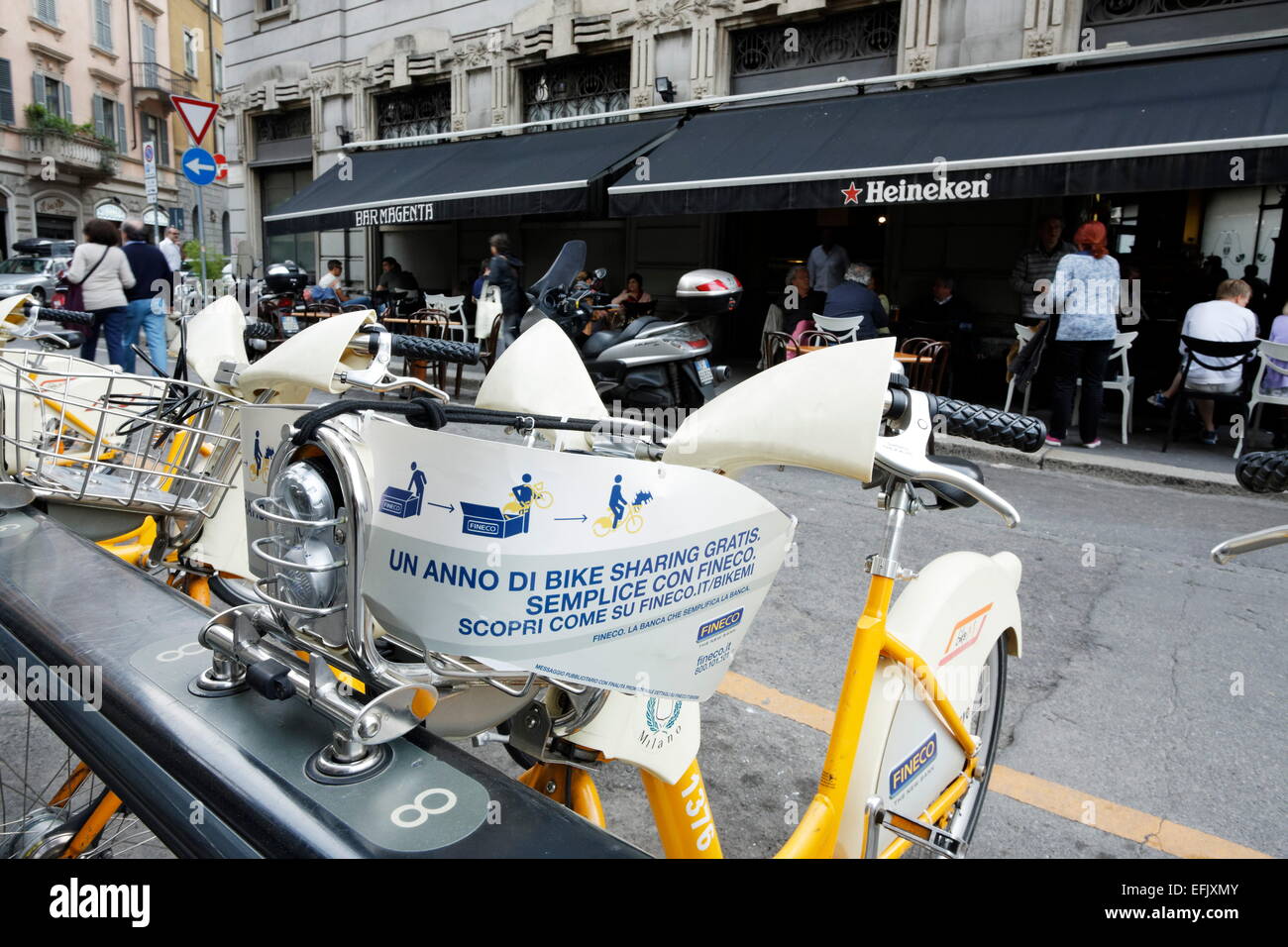Bicycles available for rental, Milan, Lombardy, Italy Stock Photo - Alamy