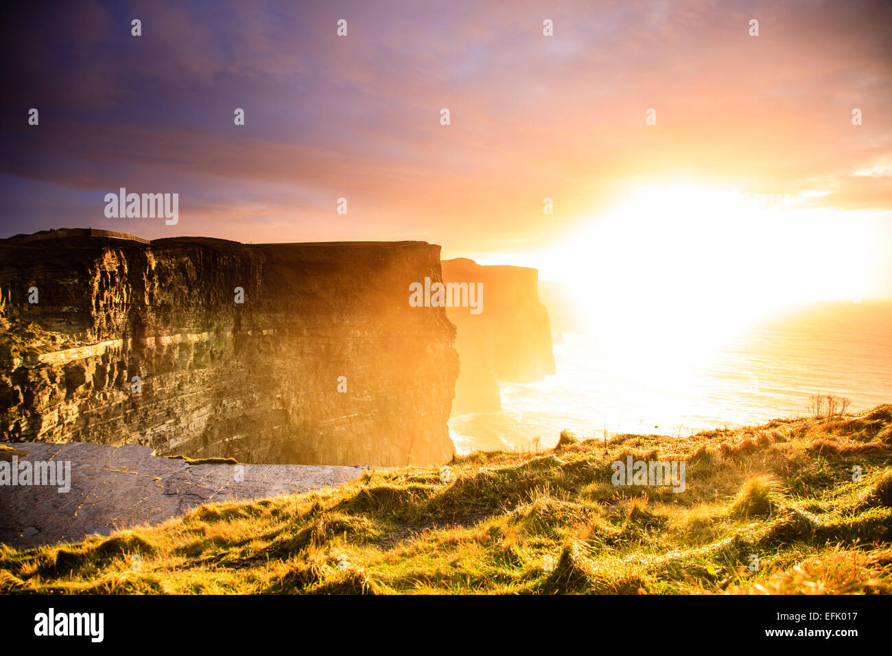 Famous cliffs of Moher at sunset in Co. Clare Ireland Europe. Beautiful ...