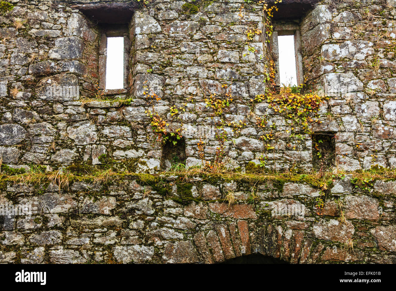 Old building architecture details. Old stone wall with windows Stock ...