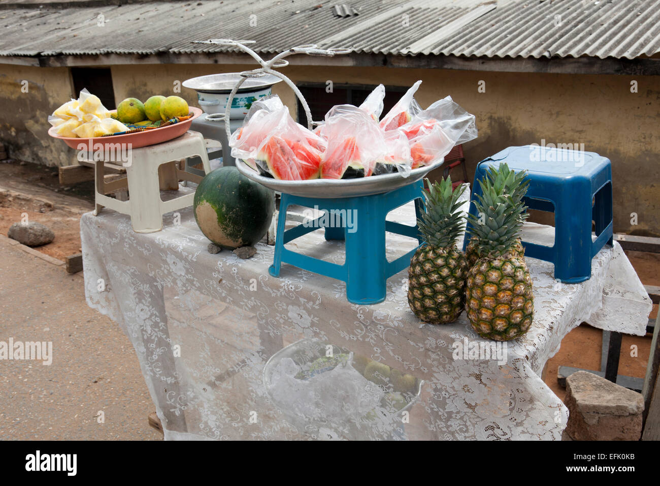 Local Grown Fruit For Sale - pineapple,melon, oranges - Roadside Stall ...