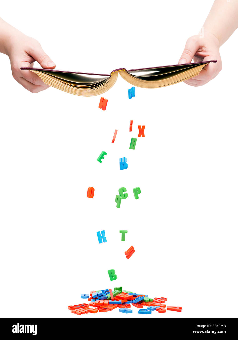 letters falling from the open book isolated on white background Stock ...