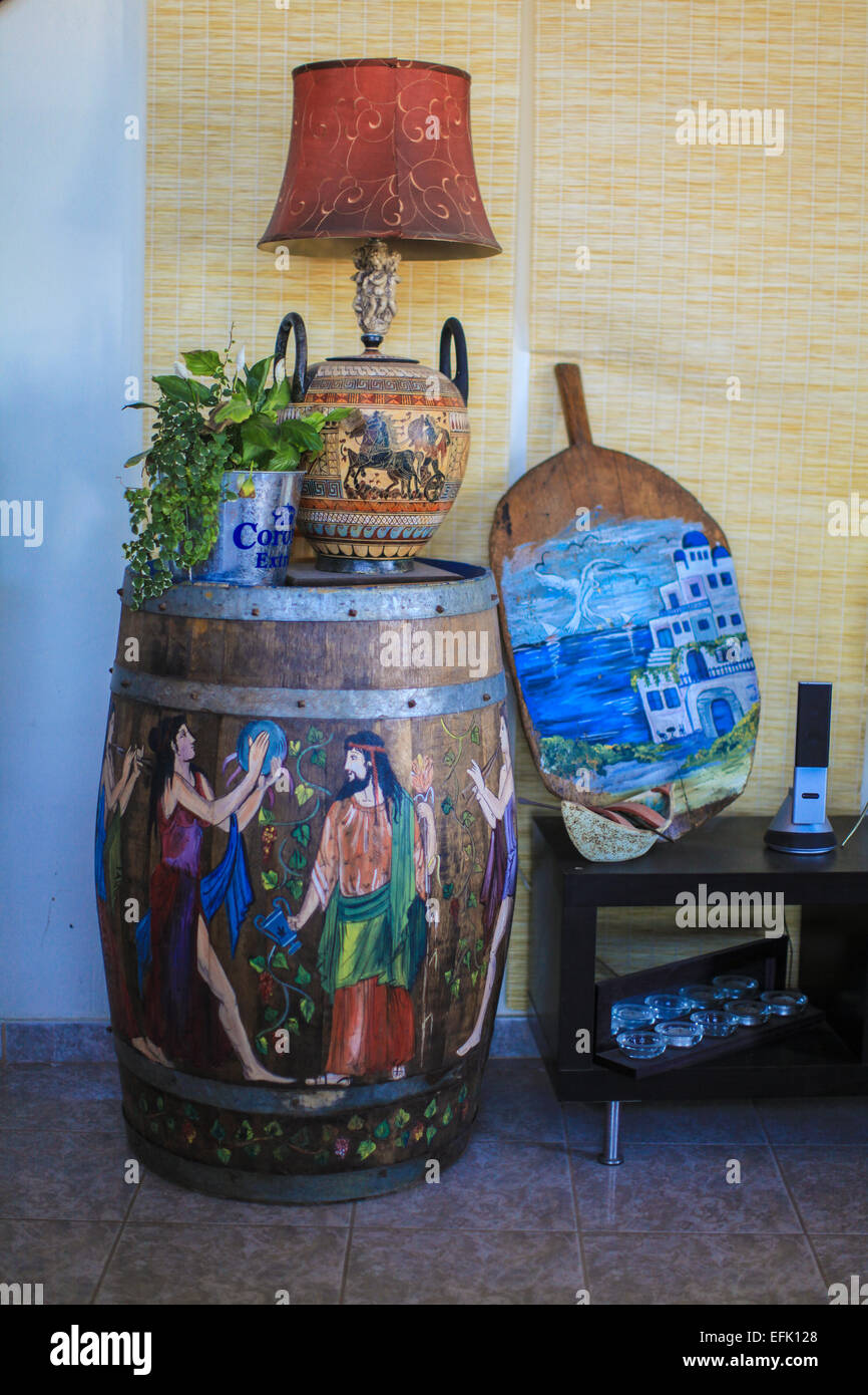 Traditional Greek pots in the houses of Santorini, Greece Stock Photo ...