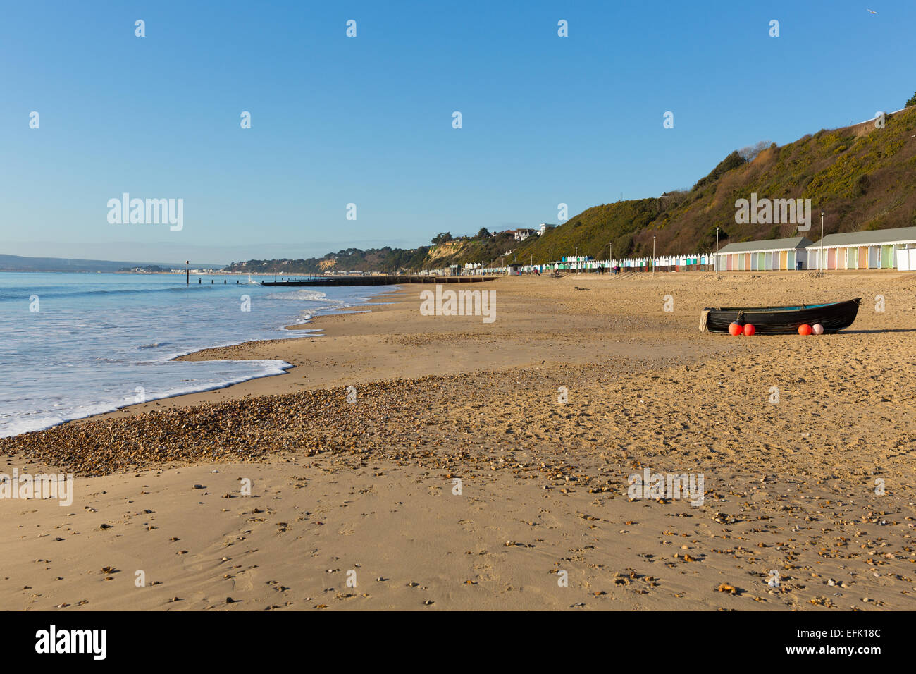 Bournemouth beach Dorset England UK with boat and huts, beautiful coast ...